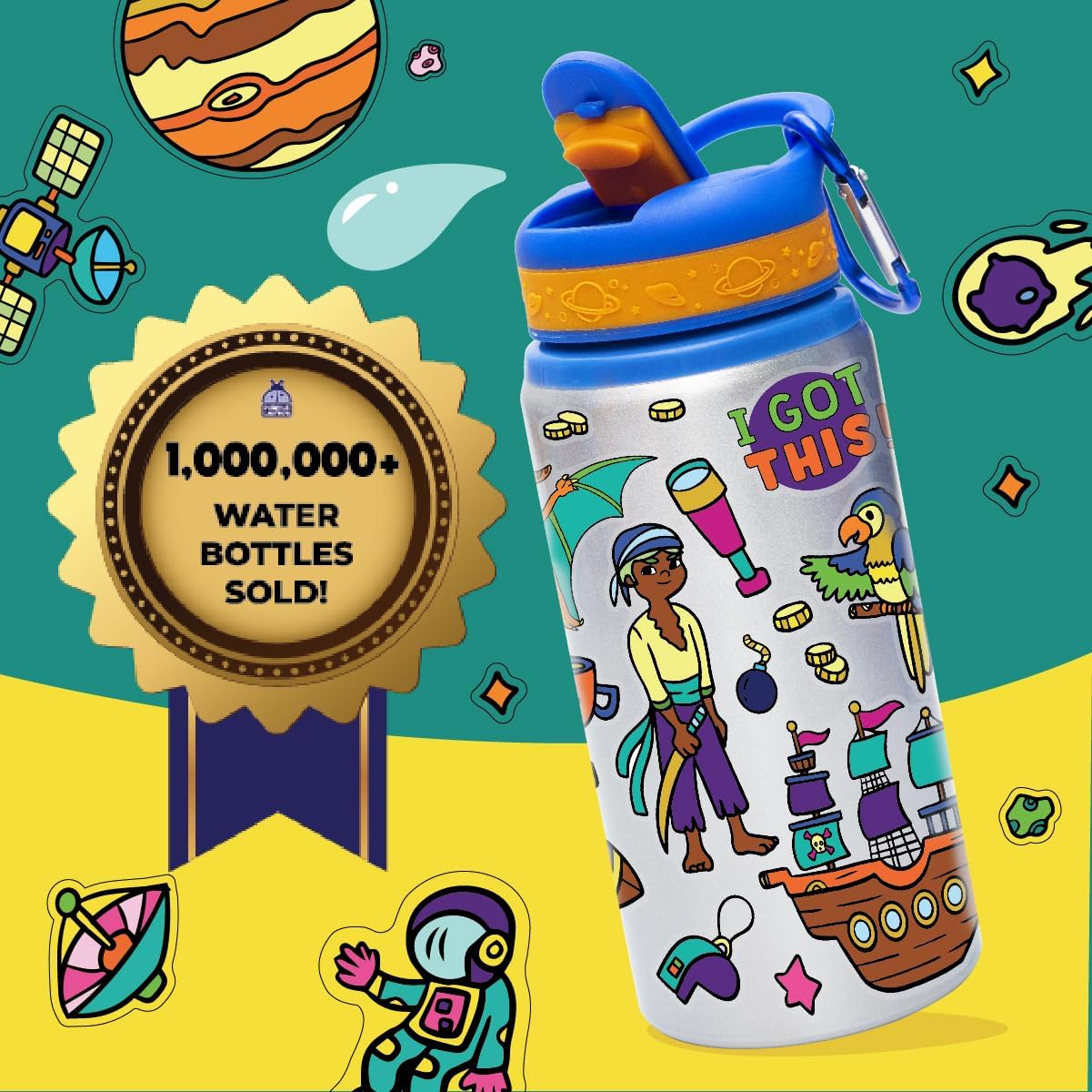 Blue Sticker Water Bottle Purple Ladybug